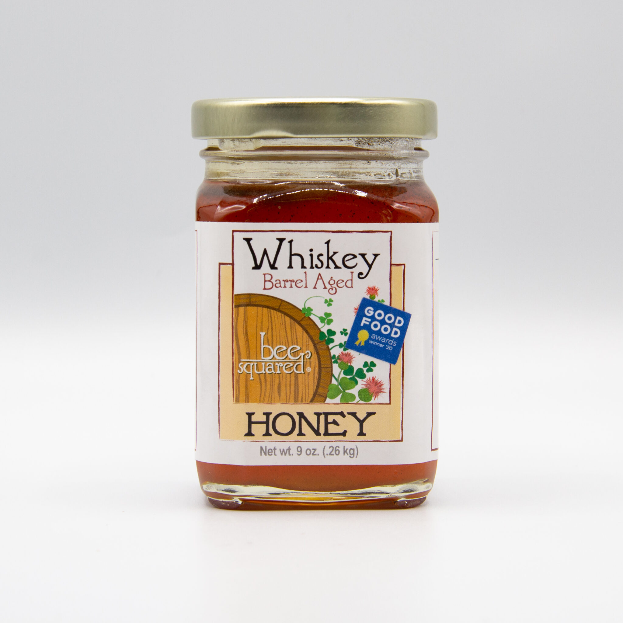 Whiskey Barrel Aged Honey- 9 oz. Jar - Bee Squared Apiaries