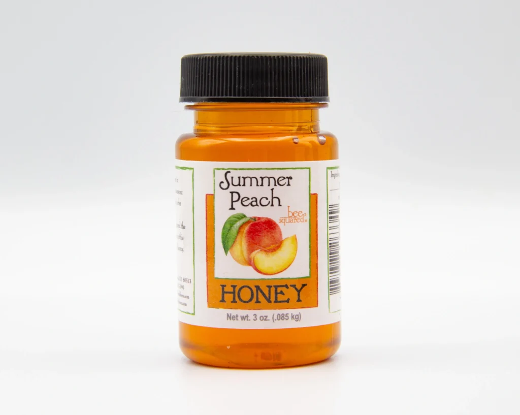 Summer Peach Honey - 3 oz. Jar - Bee Squared Apiaries